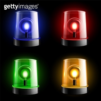 Alarm sirens realistic. Light ambulance flashing, emergency alert lamps ...