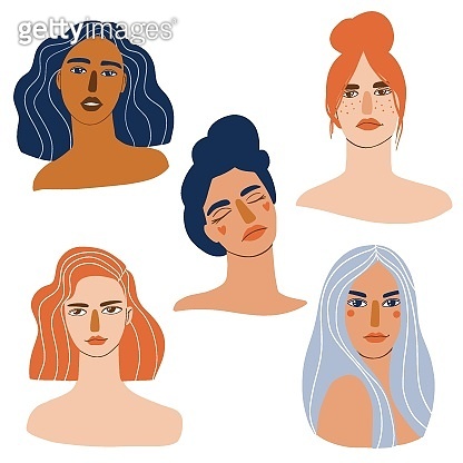Young women characters. Hand drawn avatars 이미지 (1335877445) - 게티이미지뱅크