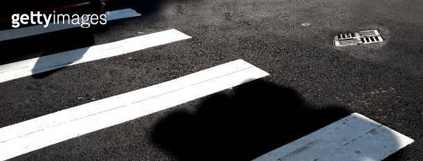 Asphalt road with marking lines white stripes texture. Zebra crossing ...