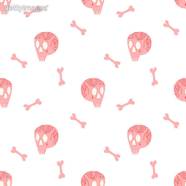 Vector pattern for Halloween with pink skulls, tattoos and pink bones ...