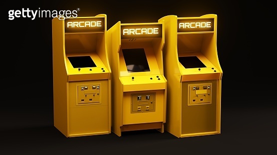 Three Yellow Arcade Machines (1361941257) - 게티이미지뱅크