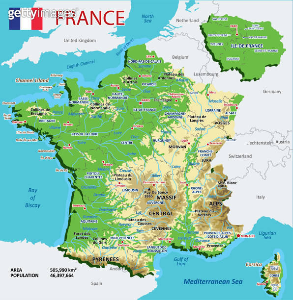 Vector geographic map of France. High detailed atlas of France with ...