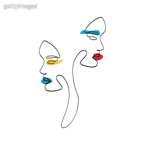 One line two faces. Abstract continuous line drawing female portraits ...