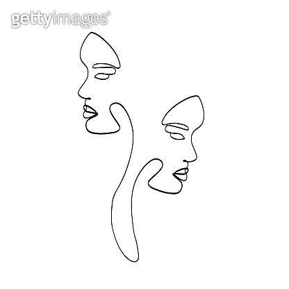 Abstract line woman faces. Continuous one line drawing female portraits ...