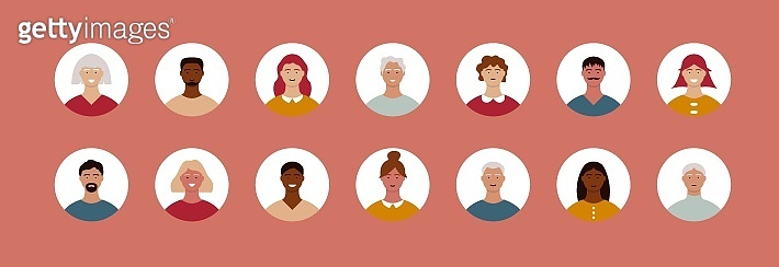 Diverse people face avatar set. Abstract flat man woman portraits ...