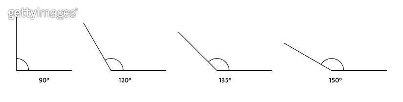 Angle icons set. Math geometric design element. 90, 120 135 150 degree ...