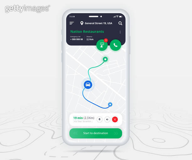 Map GPS navigation ux ui concept, Smartphone map application ...