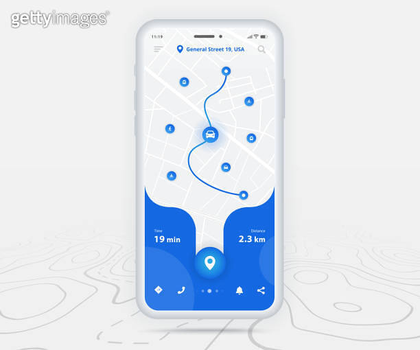 Map GPS navigation ux ui concept, Smartphone map application and ...
