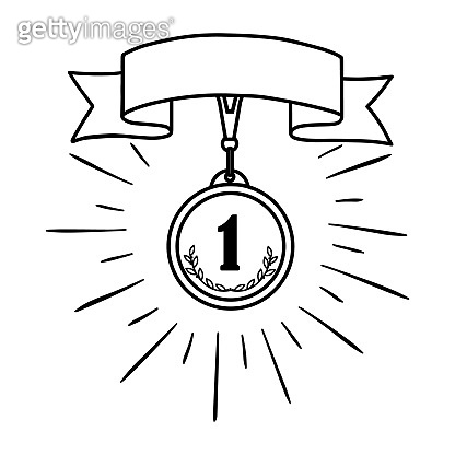 Vector illustration of trophy medal with ribbon, monogram with copy ...