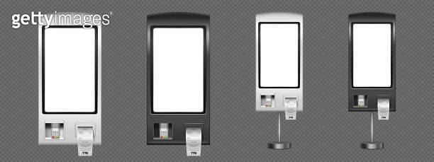 Self order kiosk realistic 3d vector mockup set (1346297478) - 게티이미지뱅크