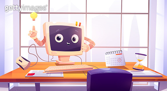 Computer character at office desk, cute pc desktop 이미지 (1345928959 ...