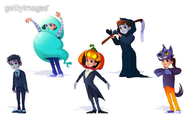 Kids in Halloween monsters costumes spooky set 이미지 (1333322215) - 게티이미지뱅크