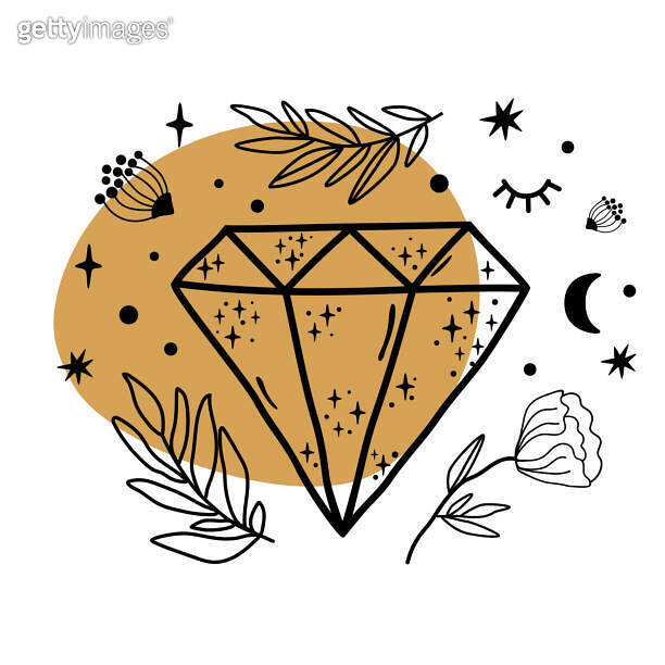 Celestial crystal, celestial gems. Crystal symbol sketch. Hand drawn ...