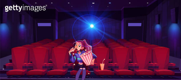 Young Woman In Cinema Mesmerized Girl And Pop Corn 이미지 1302746056