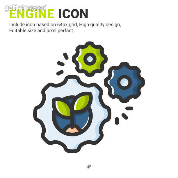Engine icon vector with outline color style isolated on white ...