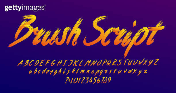 Brush Script alphabet font. Hand drawn vivid letters, numbers and ...