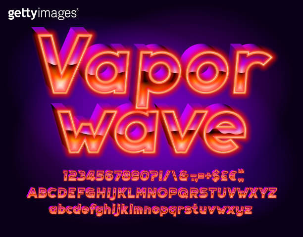 Vaporwave alphabet font. 3D effect letters, numbers and punctuations ...