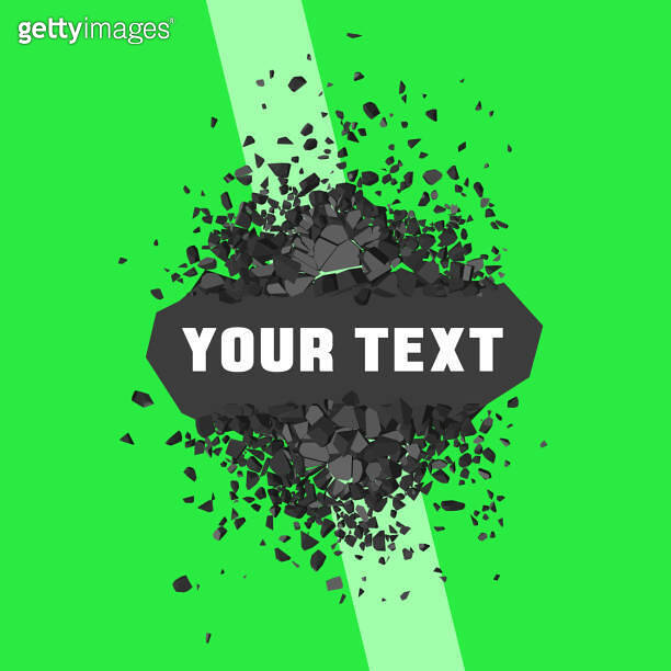 Exploded black banner with copy space. Broken stone pieces. Vector ...