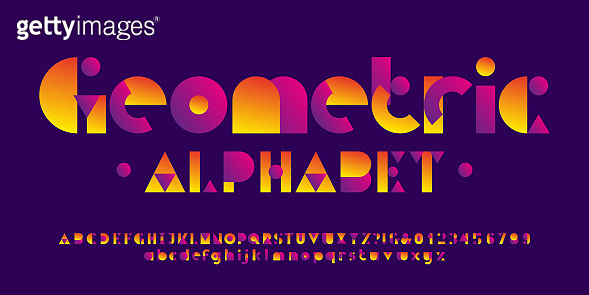 Geometric alphabet font. Abstract colorful letters, numbers and ...