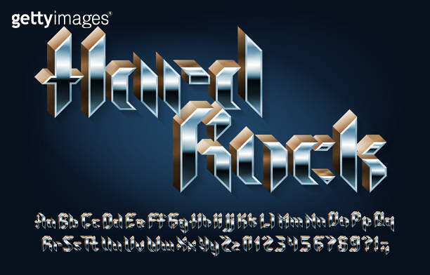 Hard Rock alphabet font. 3D letters, numbers and punctuations in heavy ...