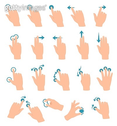 Touch screen gestures. Tablet or smartphone hand gesture swipe, touch ...