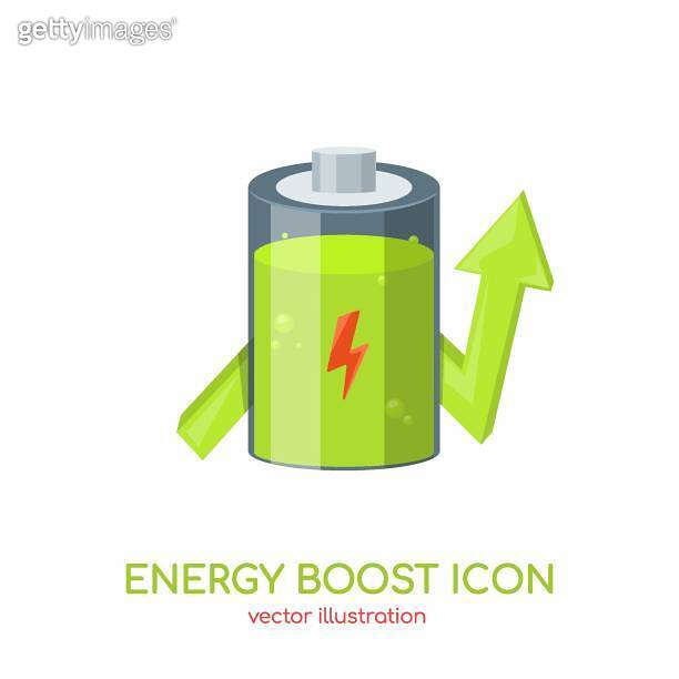 Energy boost icon with lightning. Green battery accumulator charging ...