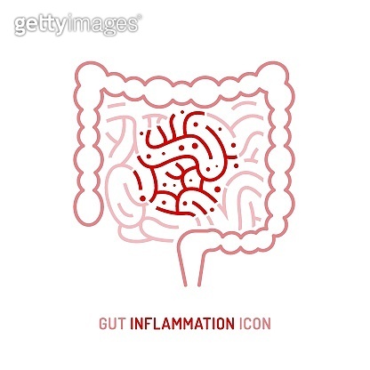 Gut inflammation, pain, angriness sign. Editable vector illustration ...