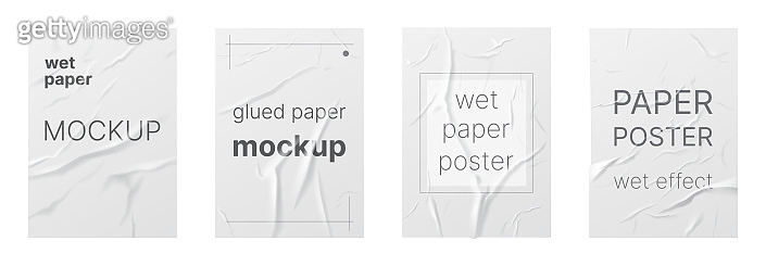 Wet paper with wrinkles, blank crumpled effect texture set, 3d ...