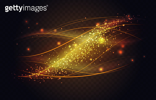 Abstract line waves of motion golden light effect, dynamic flare with ...