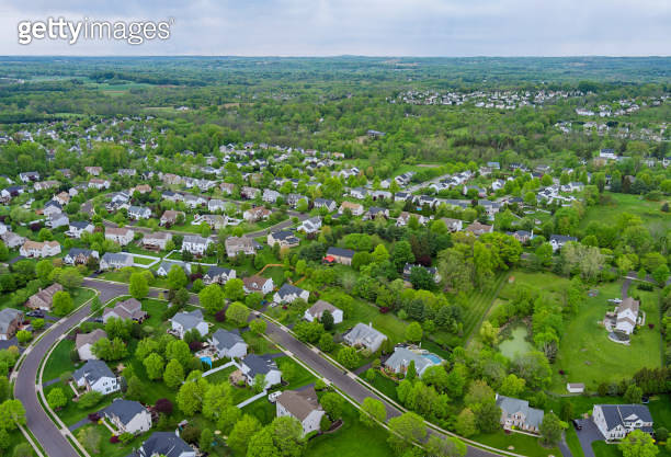 Wide panorama, aerial view with tall buildings, in the beautiful ...