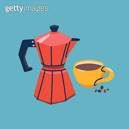 Cute hand drawn vector design element on coffee depicting moka pot and ...