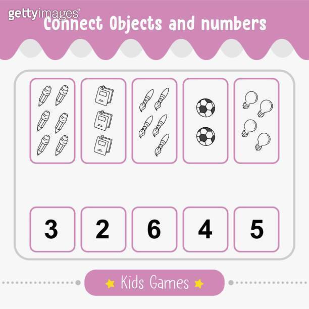 Connect objects and numbers educational worksheet for kids 이미지 ...