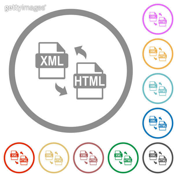 XML HTML file conversion flat icons with outlines 이미지 (1353825820) - 게티 ...