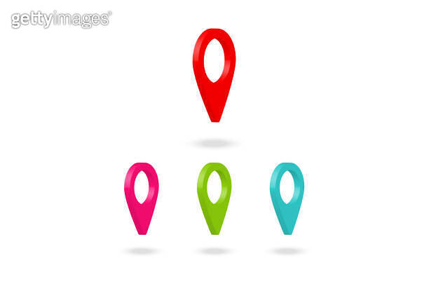 3d illustration multi color map pointer with shadow, location point ...
