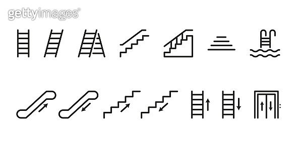 Set of Staircases Line Icon. Climb Up or Go Down on Steps. Stairs ...
