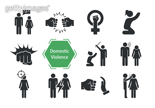 Domestic Violence Icons Set. Domestic Abuse Icons. Set of Family ...