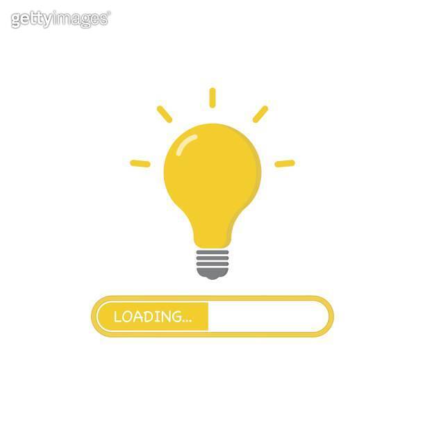 Loading creative idea concept. Progress loading bar. Yellow lightbulb ...