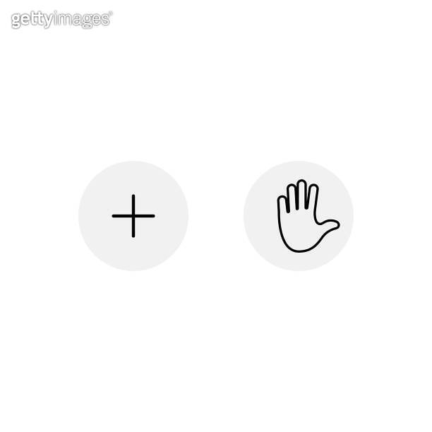 Line icon for clubhouse app. Palm of hand and plus icons. Vector ...