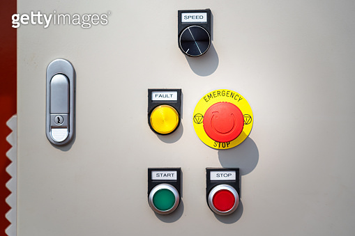 Emergency shutdown (ESD) switch on machinery control panel. 이미지 ...