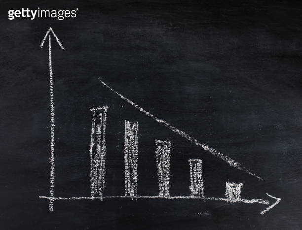 Presentation in a curve on a blackboard, drawing with chalk, inflation ...