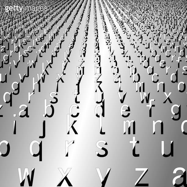 Black and white alphabet in rows and columns on infinite surface ...