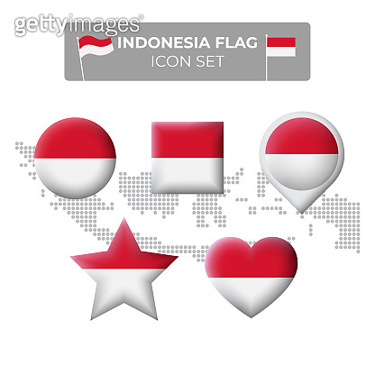 Indonesia flag icons set in the shape of square, heart, circle, stars ...