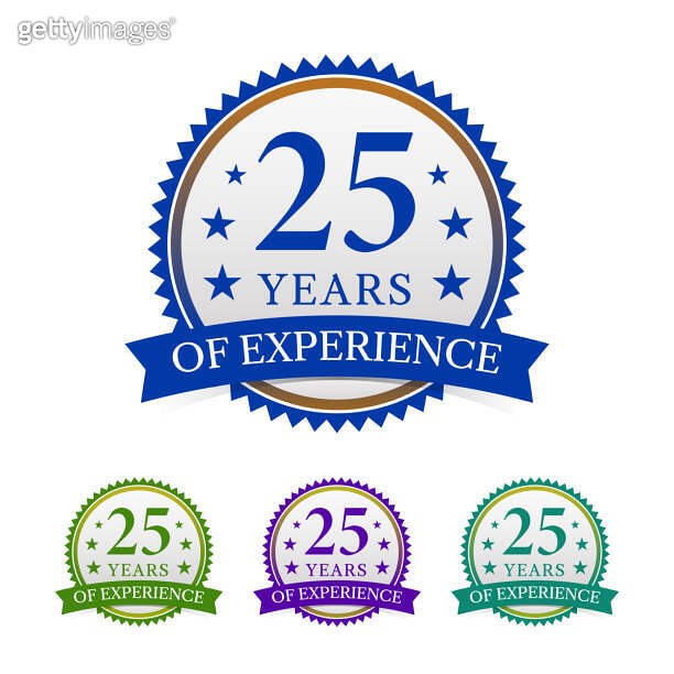 25 years experience badge, icon, label, sign on white background ...