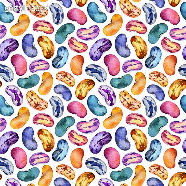 Watercolor seamless pattern with magic colorful beans. Vegetables ...