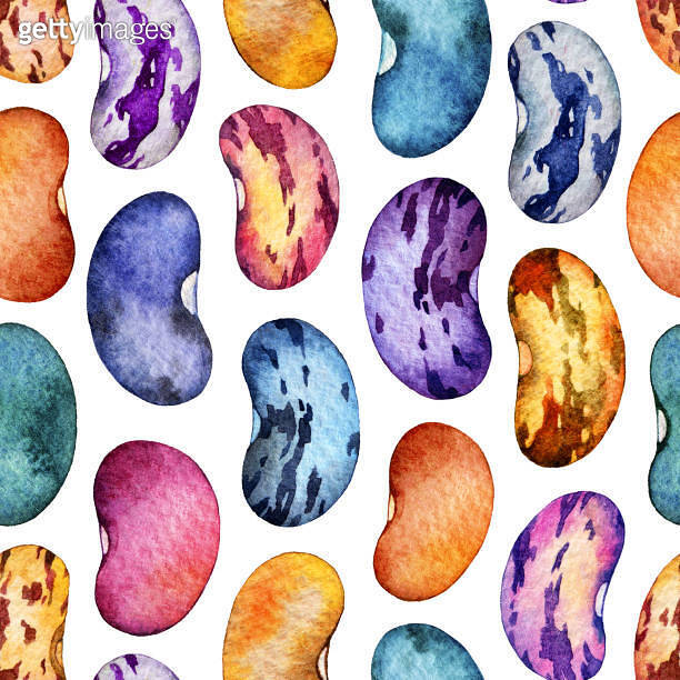 Watercolor seamless pattern with magic colorful beans. Vegetables ...
