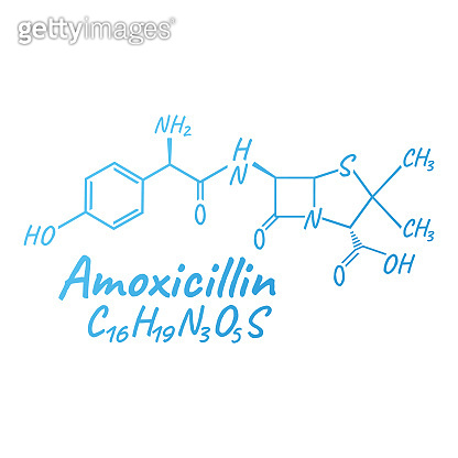 Amoxicillin antibiotic chemical formula and composition, concept ...