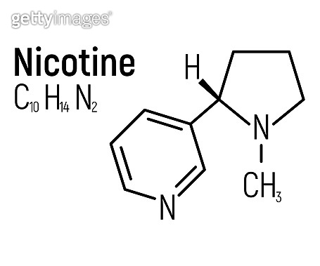 Nicotine concept chemical formula icon label, text font vector ...