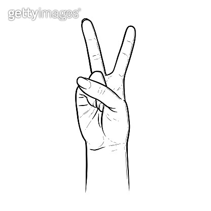 Hippie peace sign with two fingers. Hand gesture as symbol of victory ...