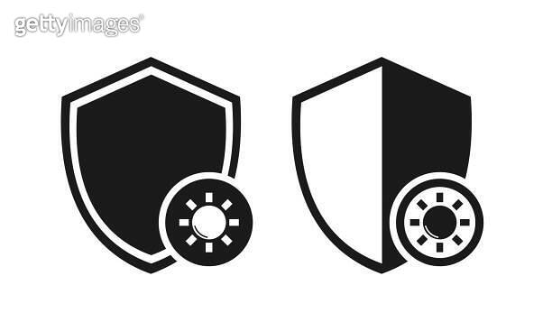 Heat resistant sign symbol. Shield with hot sun icon. Refractory design ...