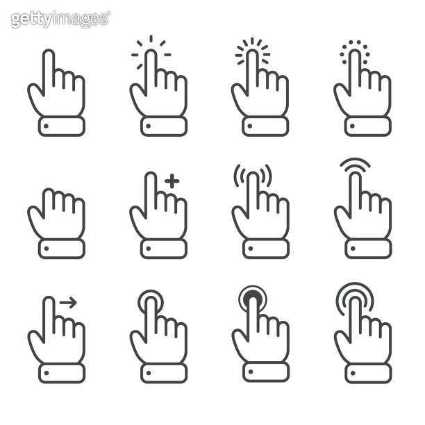 Vector cartoon finger mouse cursor in various gestures for mobile touch ...